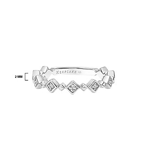 Stackable Ring for Women with Diamond Accented Alternating Diamond Shapes in 925 Sterling Silver 1/20ct (I-J Color, I3 Clarity), Size 5, by Keepsake