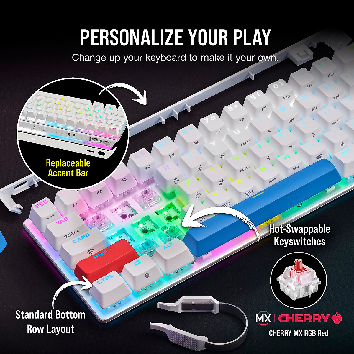 Corsair K70 PRO MINI WIRELESS RGB 60% Mechanical Gaming Keyboard - Fastest Sub-1ms Wireless, Swappable CHERRY MX Red Keyswitches, Aluminum Frame, PBT Double-Shot Keycaps - NA Layout, QWERTY - White