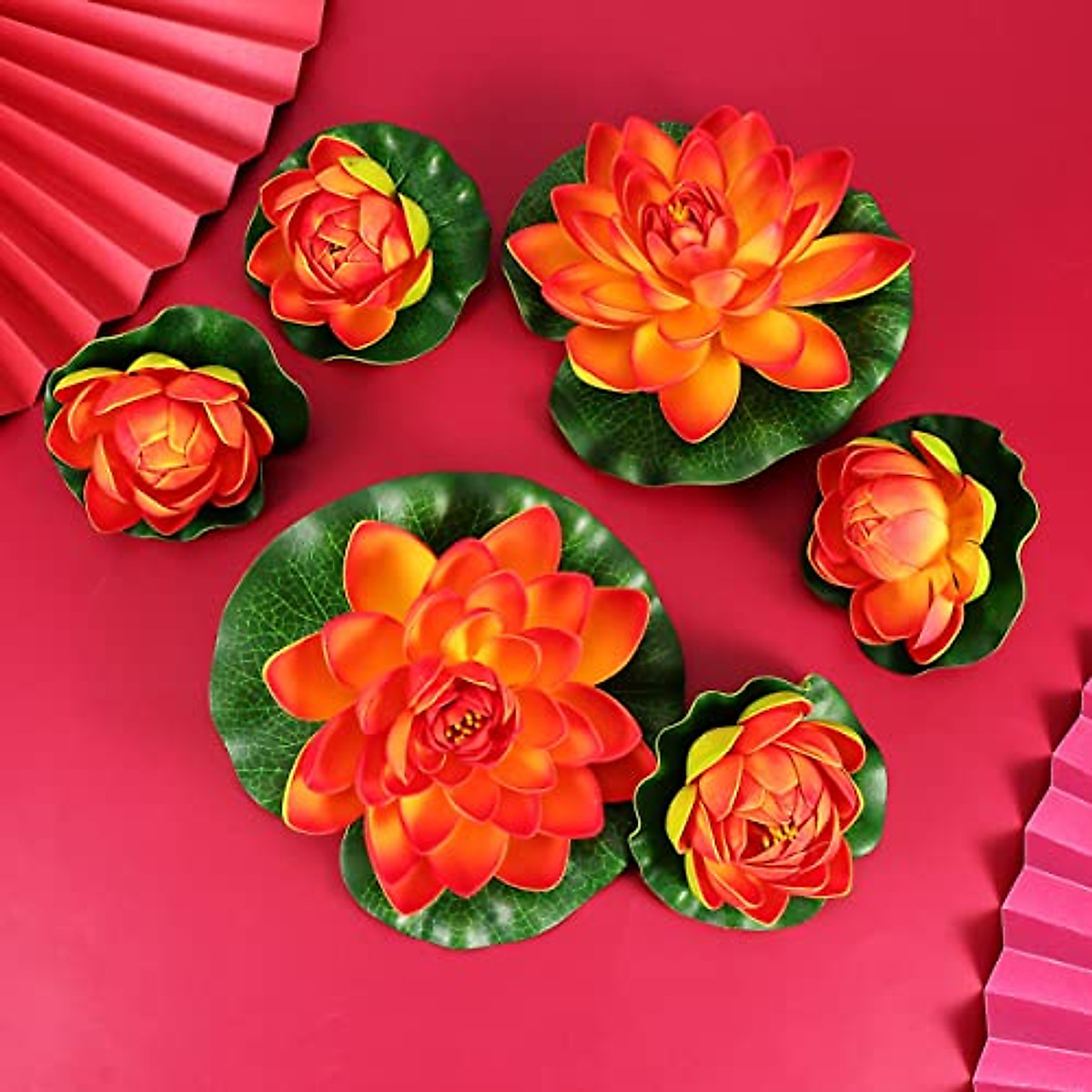 HOMSFOU Lotus Flower Artificial Floating s 6pcs Water Lily Pond Plants Decorations Realistic Water Lily Pads for Home Garden Pool Patio Aquarium Ornament Pool Lilly Pad