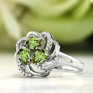 Gem Stone King 925 Sterling Silver Green Peridot Ring For Women (1.87 Cttw, Oval 6X4MM, Gemstone August Birthstone, Available In Size 5, 6, 7, 8, 9)