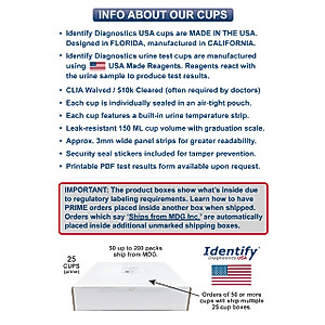 Identify Diagnostics USA Drug Screen Test - 25 Pack - Made In USA 12 Panel CLIA Waived Instant Urine Drug Test Kit for AMP,BAR,BUP,BZO,COC,MDMA,MET,MTD,OPI/MOP,OXY,PCP,THC