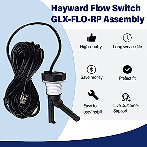 Flow Switch Assembly GLX-FLO-RP for Hayward Goldline Aquarite Salt System, Pool Flow Sensor Suitable for Hayward Salt Cell and Chlorine Generator, with 15-Foot Cable Flow Switch