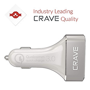 Crave CarHub 54W 4 Port USB Car Charger, Qualcomm Quick Charge 3.0 - White