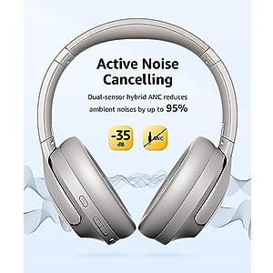 Picun Hybrid Active Noise Cancelling Headphones with Built-in Microphone, 100H Playing Time Hi-Res Audio & Deep Bass Bluetooth Wireless Over Ear Foldable Headphones for Travel, Home, Office, Gym
