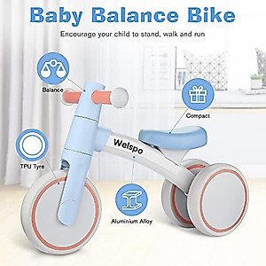 welspo Baby Balance Bikes for 1 Year Old Boys Girls 12-36 Months Kids Cute Toddler First Bicycle Infant Walker Children No Pedal 3 Wheels Mini Bike Riding Toys Best Birthday Gift (Blue)