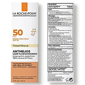 La Roche-Posay Anthelios Tinted Sunscreen SPF 50, Ultra-Light Fluid Broad Spectrum SPF 50, Face Sunscreen with Titanium Dioxide Mineral Face Sunscreen, Universal Tint, Oil-Free