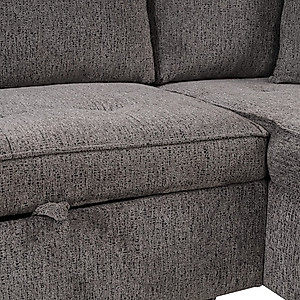 FANYE Corner Sectional Sleeper Reversible Storage Chaise, Modern Convertible Practical Sofa Pull Out Sleep Couch Bed for Home Apartment Office Sofabed, Charcoal Gray 2 Stools 104.5" W