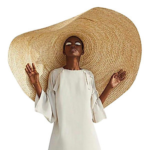Fashion Oversized Straw Hat - Large Brim Sun Hat Beach Cap Big Foldable Floppy Sunshade Hats for Women Girls Travel (B Color 90cm)