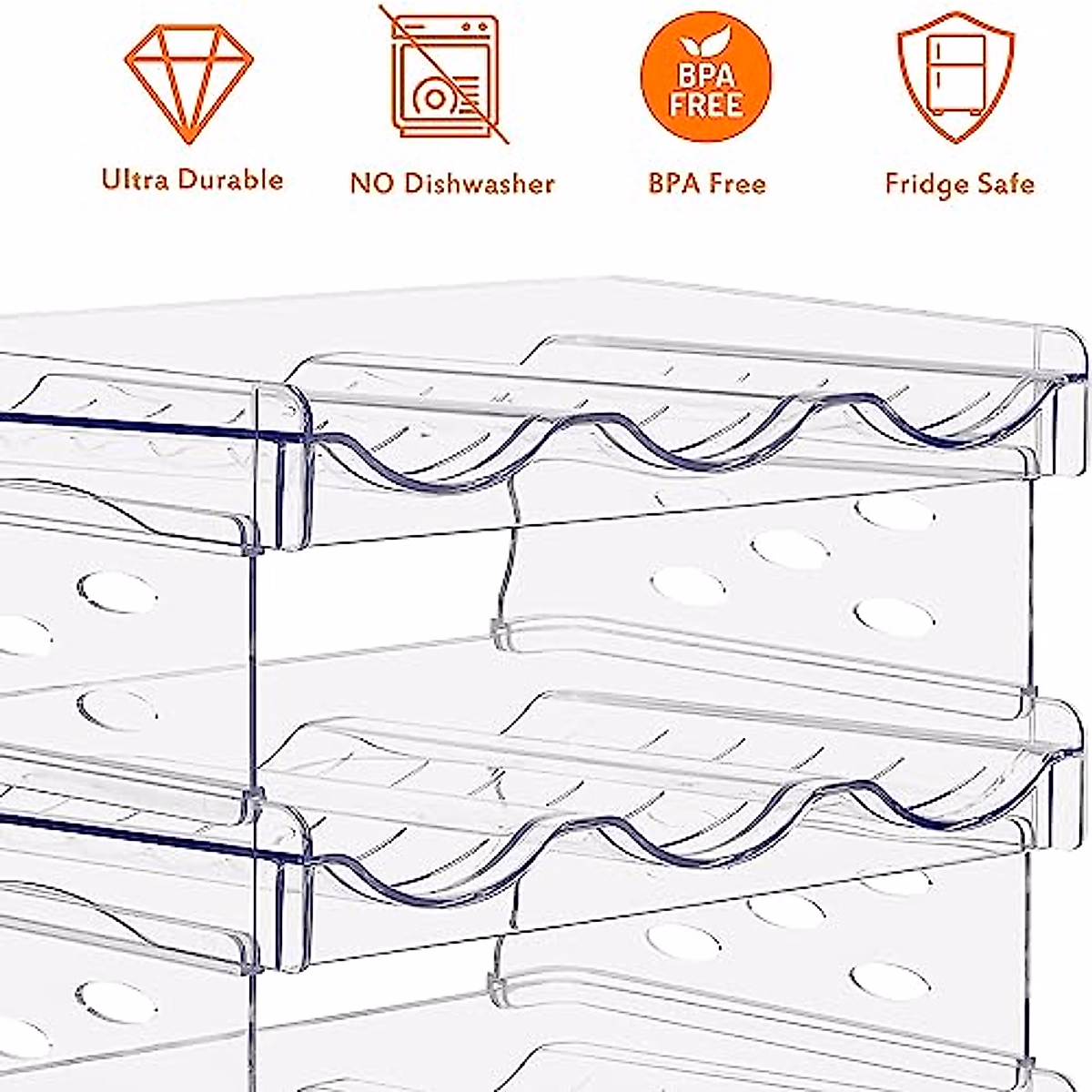 Water Bottle Organizer - 4 Pack Stackable Cup Organizer for Cabinet, Countertop, Pantry and Fridge, Free-Standing Tumbler Kitchen Storage Holder for Wine and Drink Bottles, Clear Plastic