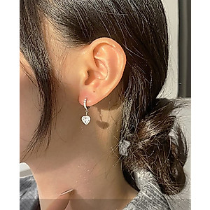 Huggie Crystal Heart Hoop Earrings for Women Girls 925 Sterling Silver CZ Charms Dangle Drop Small Hoops Cartilage Hypoallergenic Piercing Cuff Wrap Cute Birthday Valentine Mother's Day Jewelry Gifts for Her (Silver)