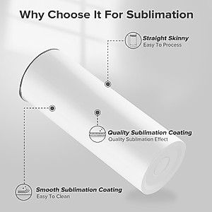 FASTSUB Sublimation Tumblers 20 oz Blank Bulk Cups Straight Skinny Stainless Steel Double Wall Vacuum Insulated with Lids and Straws for Tumbler Heat Press White 12 Pack