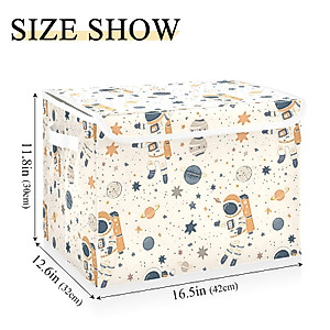 senya Large Storage Bins with Linen Imagine Space Themes Astronauts Planets and Stars Collapsible Foldable Storage Cubes Fabric Closet Organizer Containers