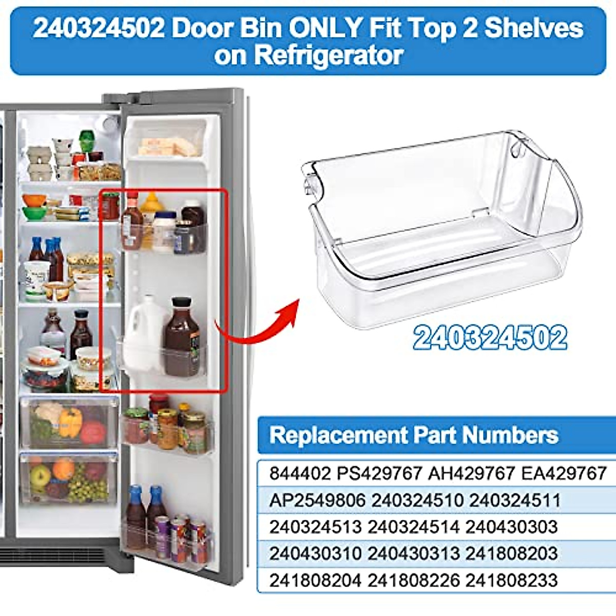 Upgraded 240324502 Refrigerator Door Bin Shelf Replacement For Frigidaire Kenmore Electrolux Refrigerator Door bin Parts PS429767, AP2549806, LFSS2312TE0, LFSS2312TF0, with Fridge Soda Can Organizer