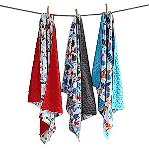 Snuggle Stuffs Unisex Baby Reversible Minky Dot Stroller Blanket (Choose Color) (Airplane/Turquoise)