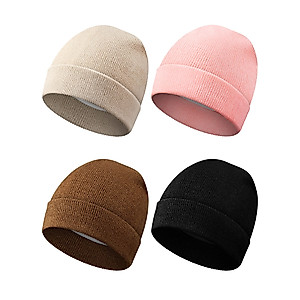 Winter Satin Lined Beanie Hat Silk Lined Beanies Cuffed Skull Hat Knitted Watch Hat (Black, Beige, Caramel, Pink)