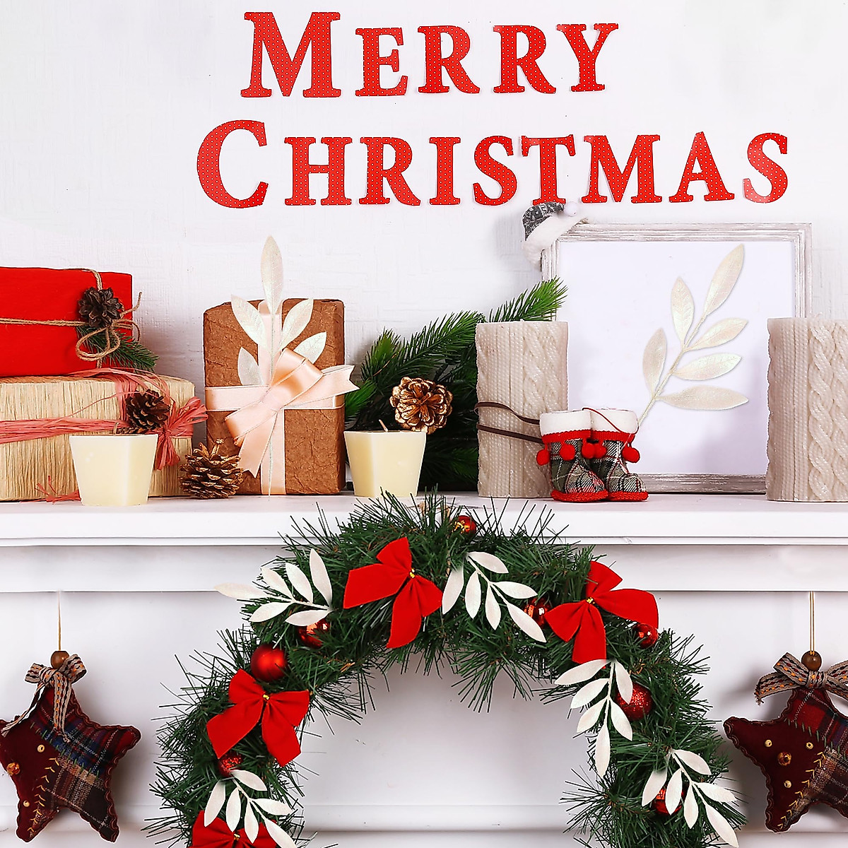 Sggvecsy 40 Pieces Artificial Glitter Leaf White Glittered Spray Picks 13’’ Fake Floral Leaf Branches Xmas Decoration for Christmas Tree DIY Wreath Crafts Gift Home Garden Decoration(White,40 Pieces)