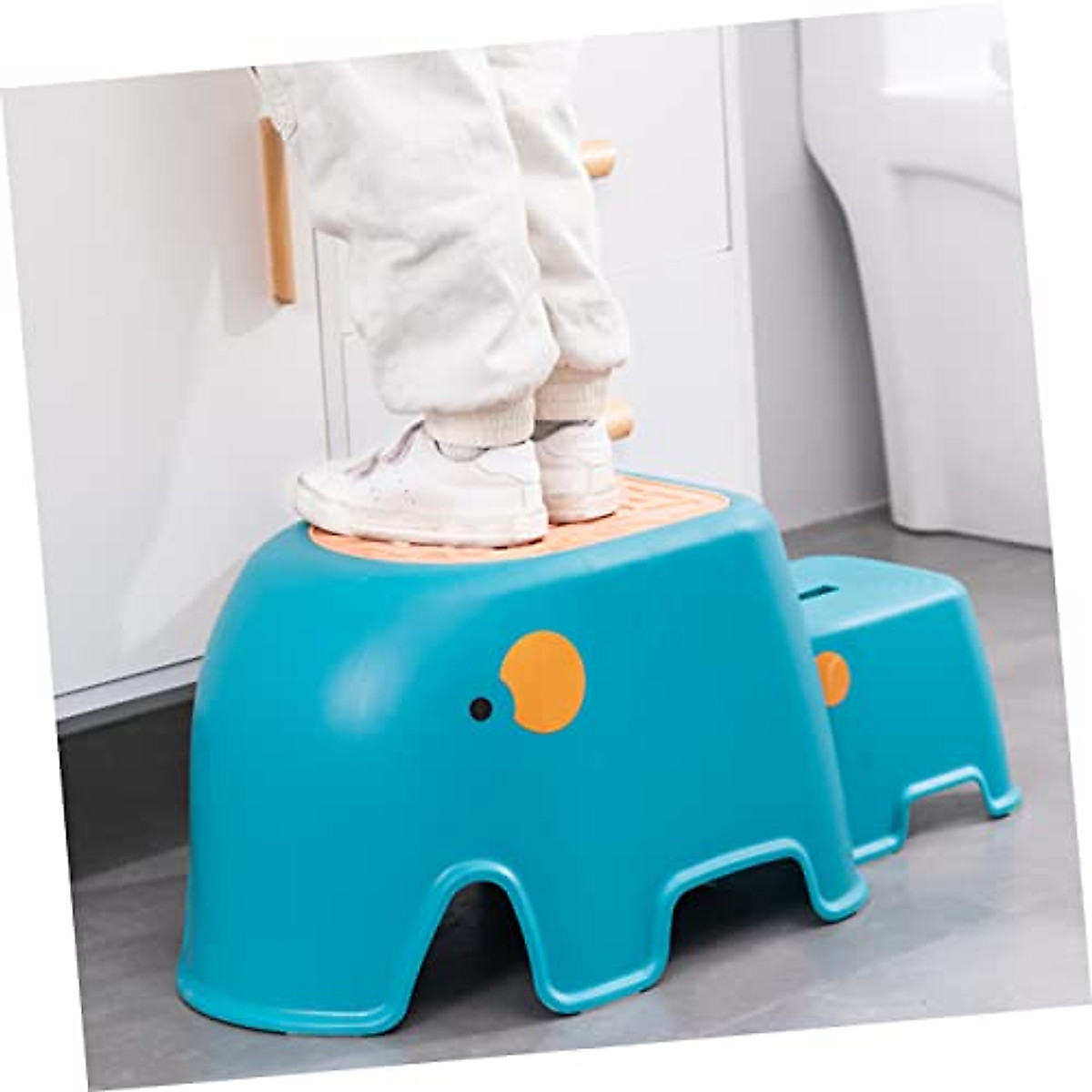 Household Step Stool 2pcs Baby Non- Training Two Helper Blue Stools Anti- Potty Step Footstool Kids Plastic Stool Elephant Cartoon Living Household for Sizes Ottoman Chairs