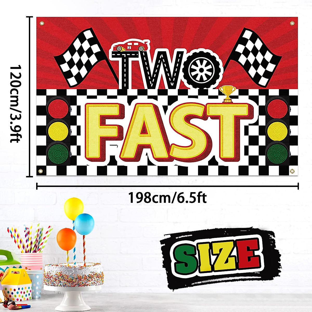 LASKYER Racing Car Two Fast Large Banner - Cheers to 2nd Birthday Home Wall Photoprop Backdrop,2nd Birthday Party Decorations.