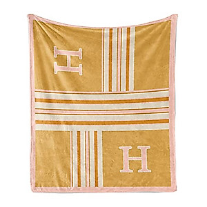 Ambesonne Letter H Soft Flannel Fleece Throw Blanket, Horizontal and Vertical Stripes with Gradient Color Zigzags Chevrons Art, Cozy Plush for Indoor and Outdoor Use, 60" x 80", Dark Yellow Eggshell