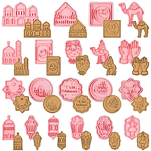 Eid Mubarak Cookie Cutters Ramadan Cookie Stamp Islamic Muslim Biscuit Mold Star Lantern Moon 3D Cookie Stamper DIY Biscuit Press Stamp Molds for Baking Fondant Supplies (Stylish Style,20 Pieces)