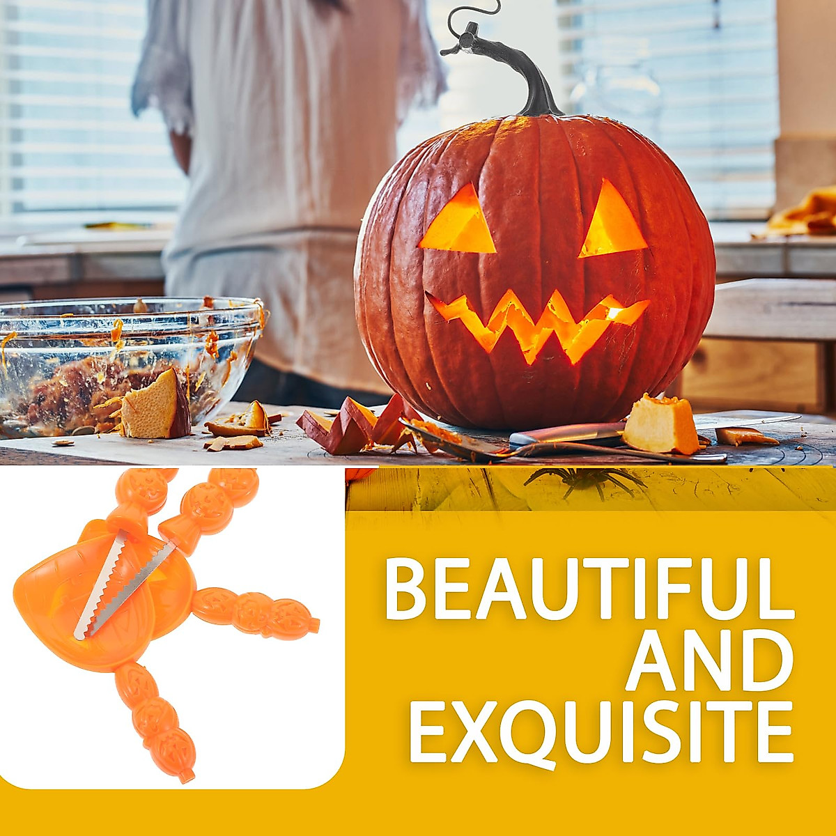 Halloween Pumpkin Carving Tools, 4 Piece Professional Stainless Steel Pumpkin Carving Kit for for Halloween Decoration Jack-O-Lanterns Halloween Present(Carving Knife + Shovel)