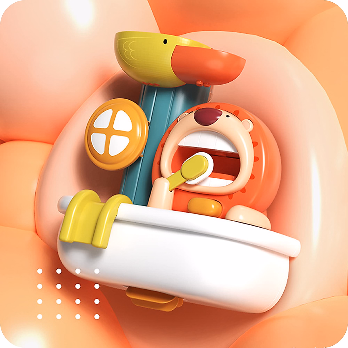 KidStation® - Baby Bath Toys for Toddlers 1-3, Kids 3-4 Years Old - Lion Bathtub Toys with Bubble Foam Maker + 3 Wind-Up Swimming Turtles - Gift Card Included for Christmas and Birthday