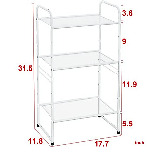 GEORIS 3-Tier Heavy Duty Metal Mesh Shelving Unit Storage Rack, Stackable Extendable Plant Stand Bathroom Organizer with Adjustable Shelf, White
