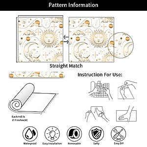 VistaPalette 18"x236" Cartoon Fairy Sun Moon Star Golden Peel and Stick Self Adhesive Wallpaper Removable Contact Paper Stick on Easy Peel Off Wall Paper for Kitchen Bedroom Bathroom Renter