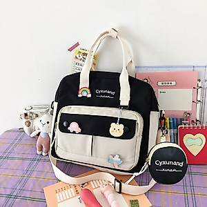Cute Bags For School Kawaii Japanese Bag Multifunction Laptop,Aesthetic Backpacks for Teen Girls Kids Messenger Lunch Totes(black)