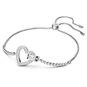 SWAROVSKI Lovely Bracelet, Heart, White, Rhodium Finish