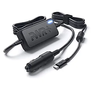 Pwr USB-C CAR Charger for Dell Latitude 11 12 13 5175 5285 5289 7275 7285 7370, Dell XPS 12 13 9370 9365, Dell Chromebook 11 3100 5190 - UL Listed 10 Ft Power Supply Cord 90W