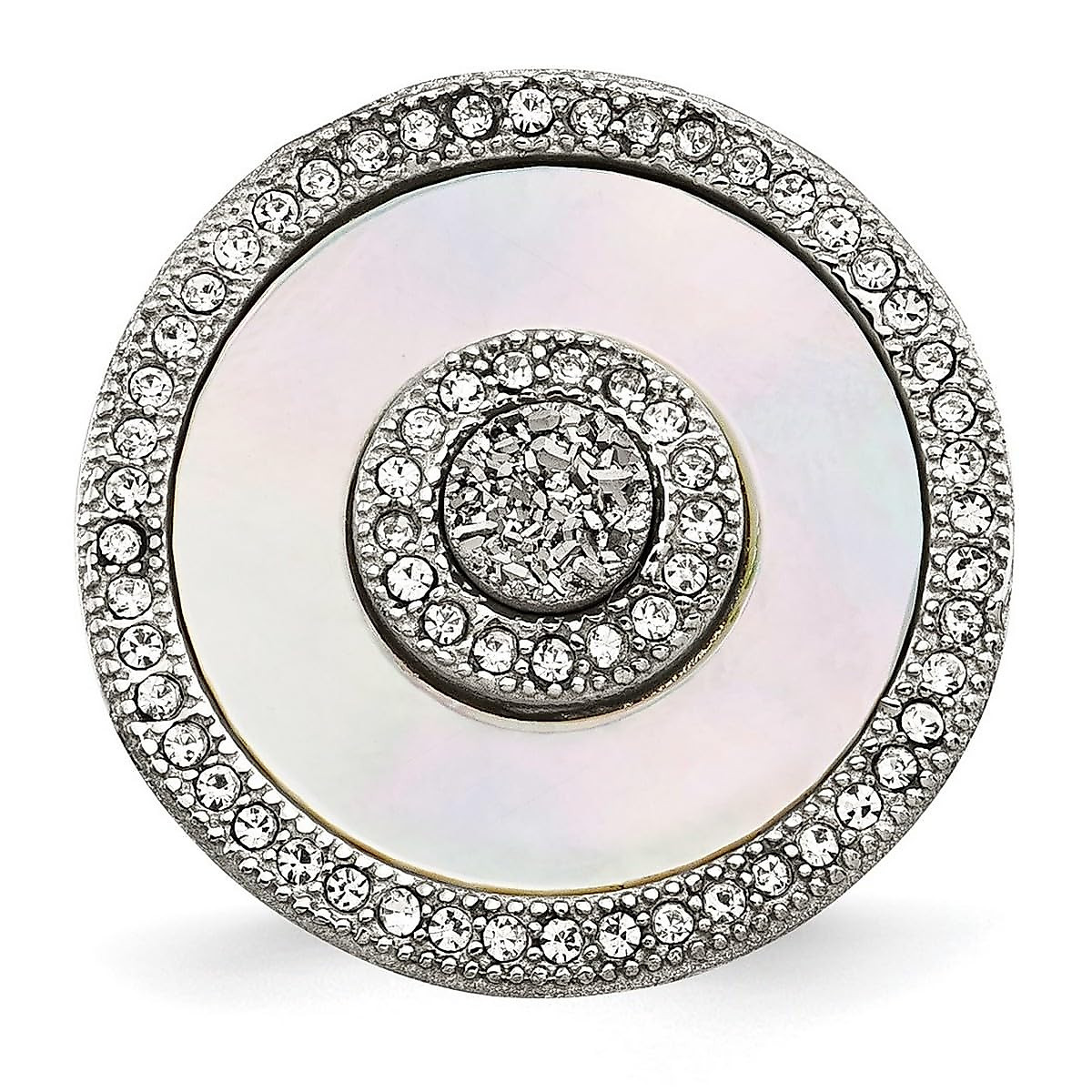 Stainless Steel Polished Simulated Mother of Pearl Druzy Quartz and Crystal Ring Size 9 Jewelry for Women