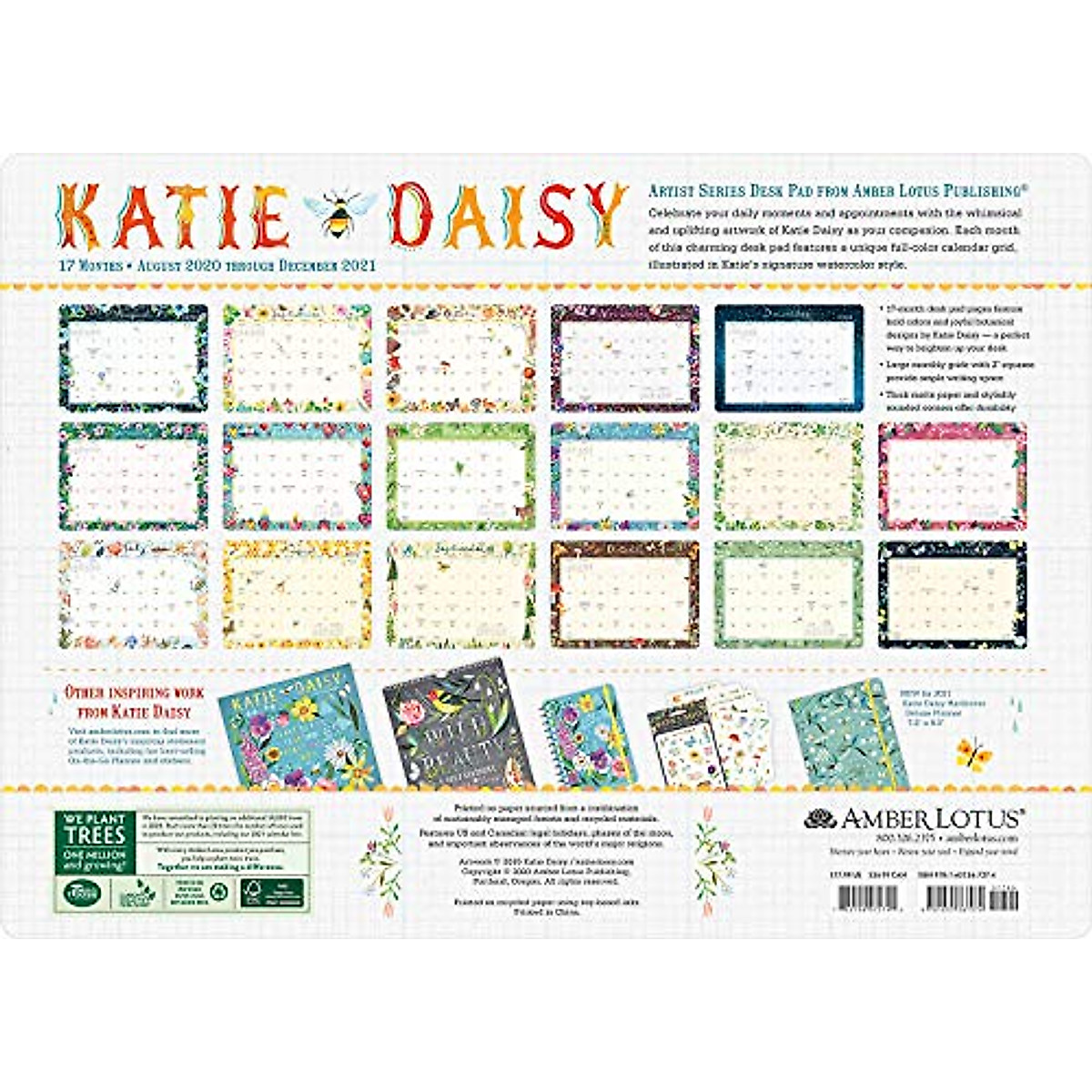 Katie Daisy 2021 Desk Pad Calendar (17-Month Aug 2020 - Dec 2021, 18.75" x 13.5")
