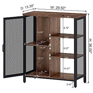 BON AUGURE Coffee Bar Cabinet for Home Liquor, Small Storage Cabinet for Kitchen and Entryway, Farmhouse Industrial Buffet Sideboard with Adjustable Shelves (Rustic Oak)