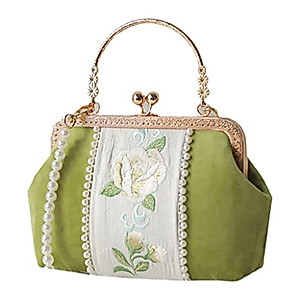 YLLWH Handmade Ancient Style Embroidery Han Chinese Clothing Bag Vintage Cheongsam Women's Crossbody Pearl Coin Purse