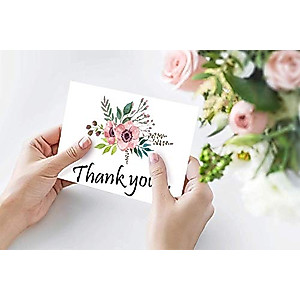 SUPHOUSE Thank You Cards with Envelopes Set, Thank You Cards Small Business,Baby Shower Thank You Cards, Wedding Thank You Cards Greenery Floral Style,100 Bulk Pack