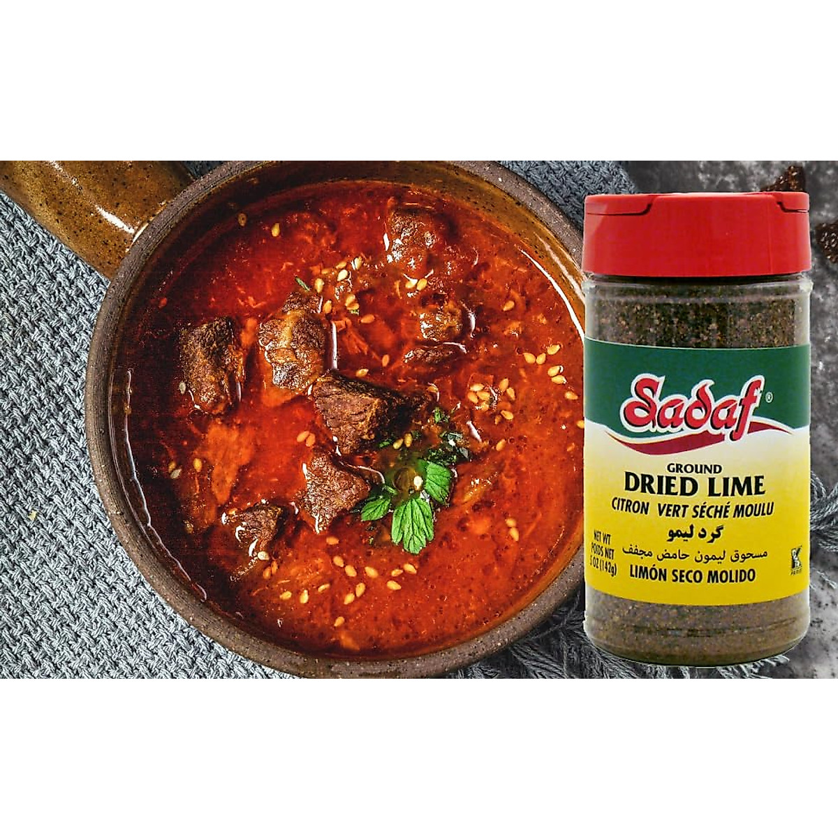 Sadaf Ground Dried Lime 4 oz. - Dried Lime Powder for Cooking - Limu Omani - Real limes dried and ground - Ideal for Seasoning your Dishes - Lime grounded