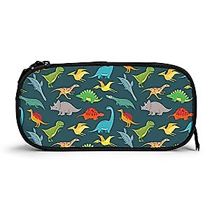 VIRTUALSHELF Dinosaur Pattern Big Capacity Pen Case with Zipper Large Storage Pencil Pouch for Girl Boy Business Office(Black), One Size