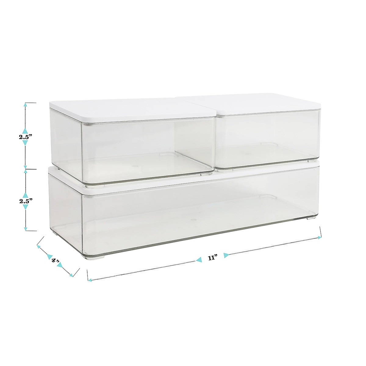 Martha Stewart Grady Clear Plastic Stackable Storage Boxes with White Engineered Wood Lids, Set of 3