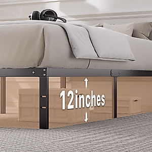 DUMOS Bed Frame - Twin Size Metal Platform Bed Frame Mattress Foundation with Steel Slat Support, No Box Spring Needed, Storage Space Under Frame, Easy Assembly, Black