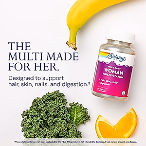 Solaray Once Daily Woman Multivitamin with Iron, Women’s Multivitamin with Hair, Skin & Nails Blend, Enzyme Blend & Whole Food Base, Healthy Energy, Immune & Digestion Support, 90 Servings, 90 VegCaps