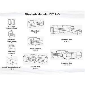 Naomi Home Modular Sofa Middle Module with Storage Accent Armless Chair for Modular Sofa Customizable Sectional Sofa Couch Accent Armless Chair, Linen, Gray