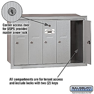 Salsbury Industries 3505ARU Recessed Mounted Vertical Mailbox with 5 Doors and USPS Access, Aluminum