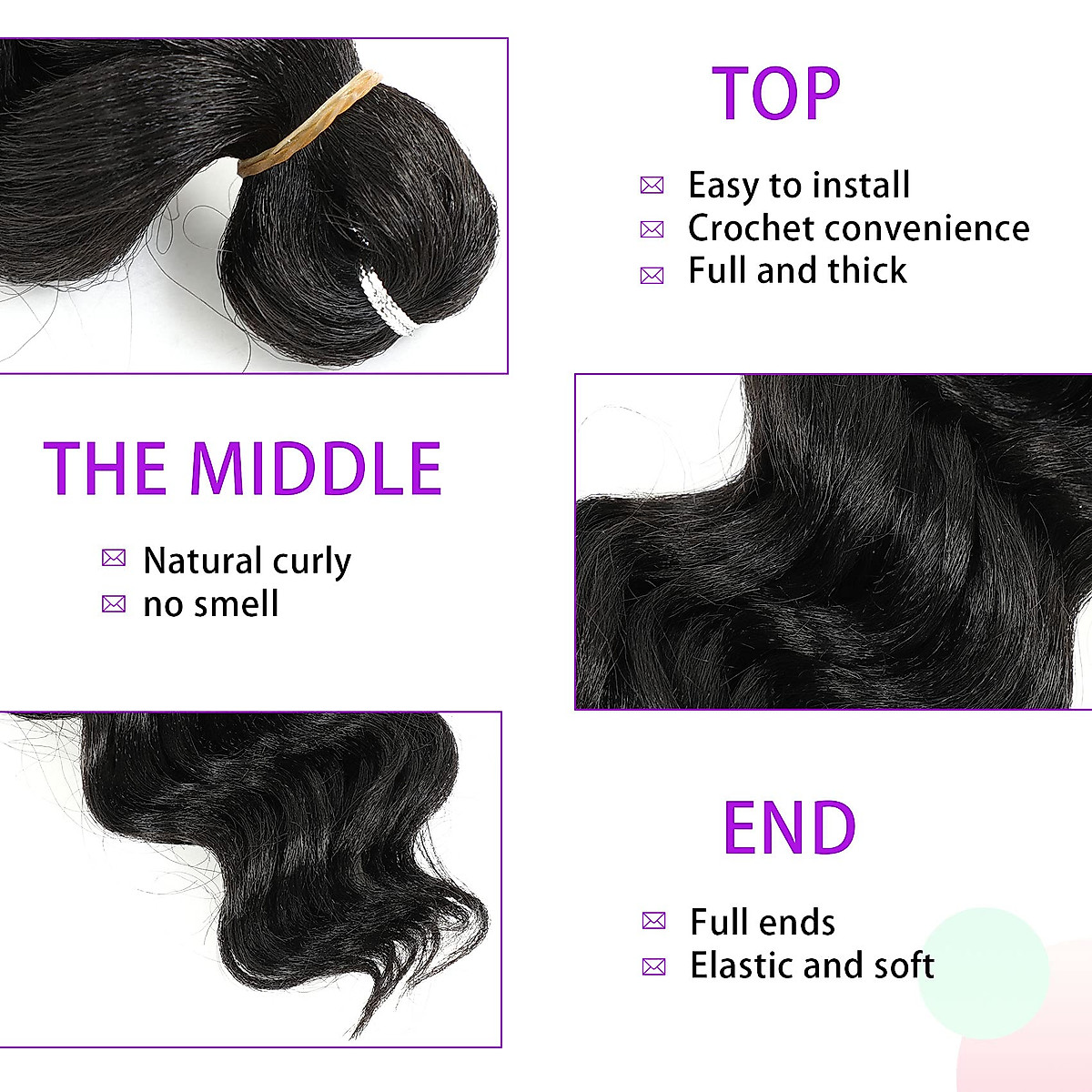 Ameli Ocean Wave Crochet Hair Natural Black Deep Wave Crochet Hair for Black Women Synthetic Curl Braiding Hair Extensions 8 Packs (14 Inch, 1B)