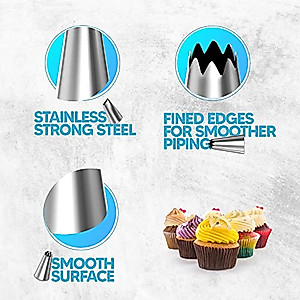 Riccle Piping Bags and Tips set - 12 Inch 100 Thickened Icing Bags and Tips Set - Pastry Bags for Frosting with 6 Piping Tips, 2 Couplers, 2 Icing Bags Ties - Frosting Piping Kit for Cake Decorating