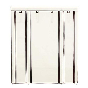 SoSo-BanTian1989 Metal Frame Portable Closets Fabric Wardrobe, Clothing Cabinet Storage Organizer with Dustproof Cover (Beige)