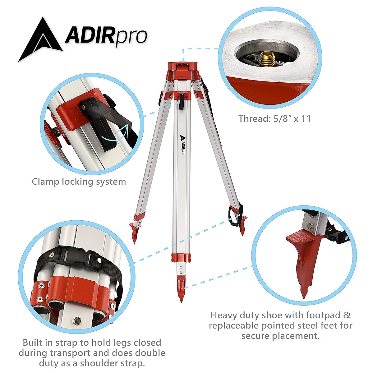 AdirPro 14-Foot Aluminum Grade Rod & AdirPro Aluminum Tripod with Quick Clamp (Orange) Bundle