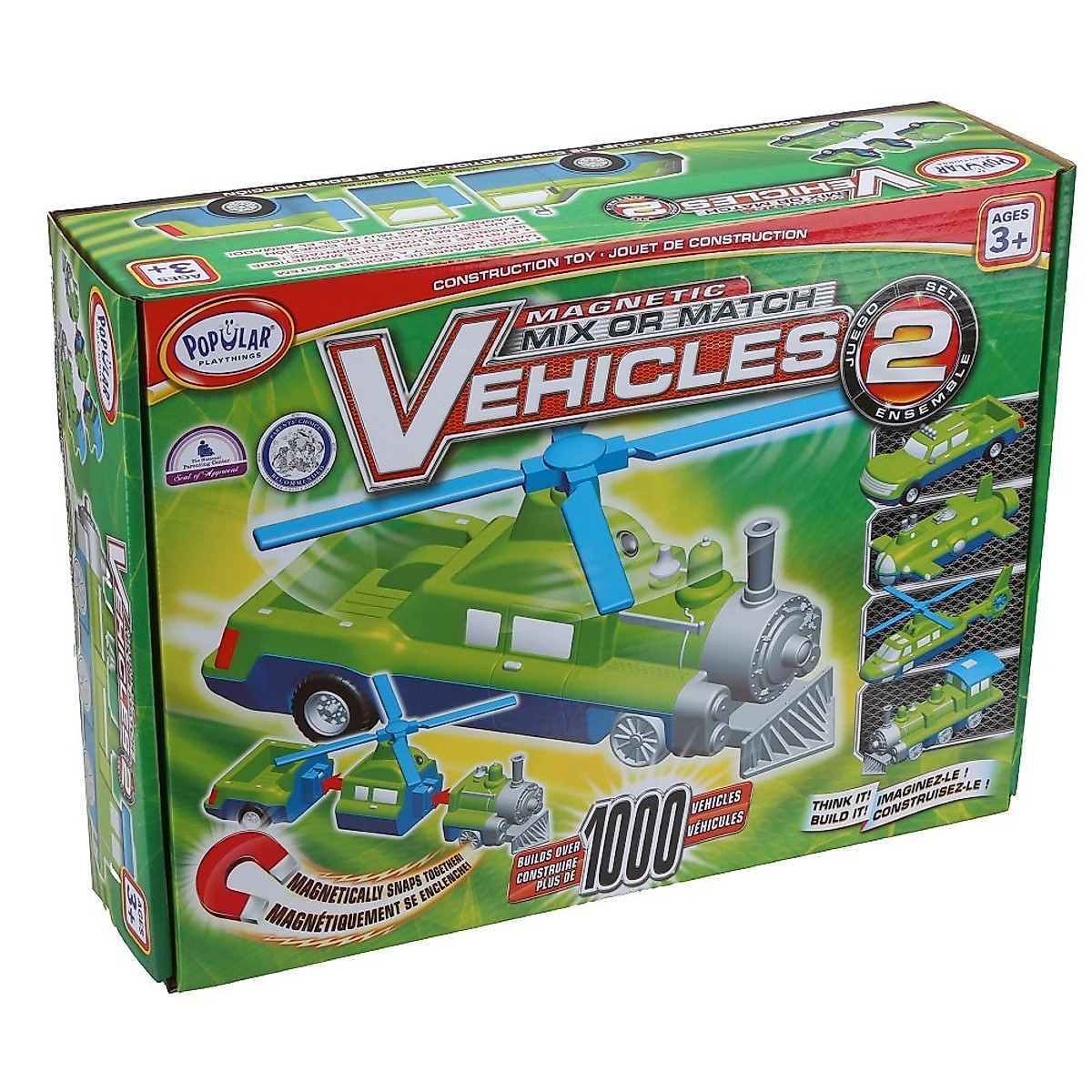 POPULAR PLAYTHINGS Magnetic Mix or Match Vehicles 2 Toy Play Set, 12 Pieces