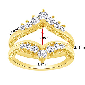 AFFY 1.48 Carat Round White Cubic Zirconia Chevron Enhancer Guard Ring 14K Yellow Gold Over Sterling Silver Ring Size-5