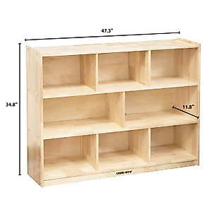 SPARK & WOW 8-Compartment Solid Wood Storage Cabinet - Toy Shelf Organizer - Shelves for Classroom - Includes Optional Wheels